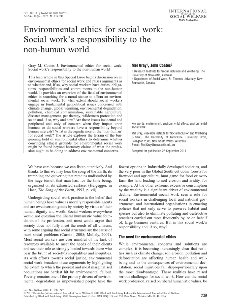 Social Works Resposability To The Non Human World | PDF | Environmental Ethics | Sustainability