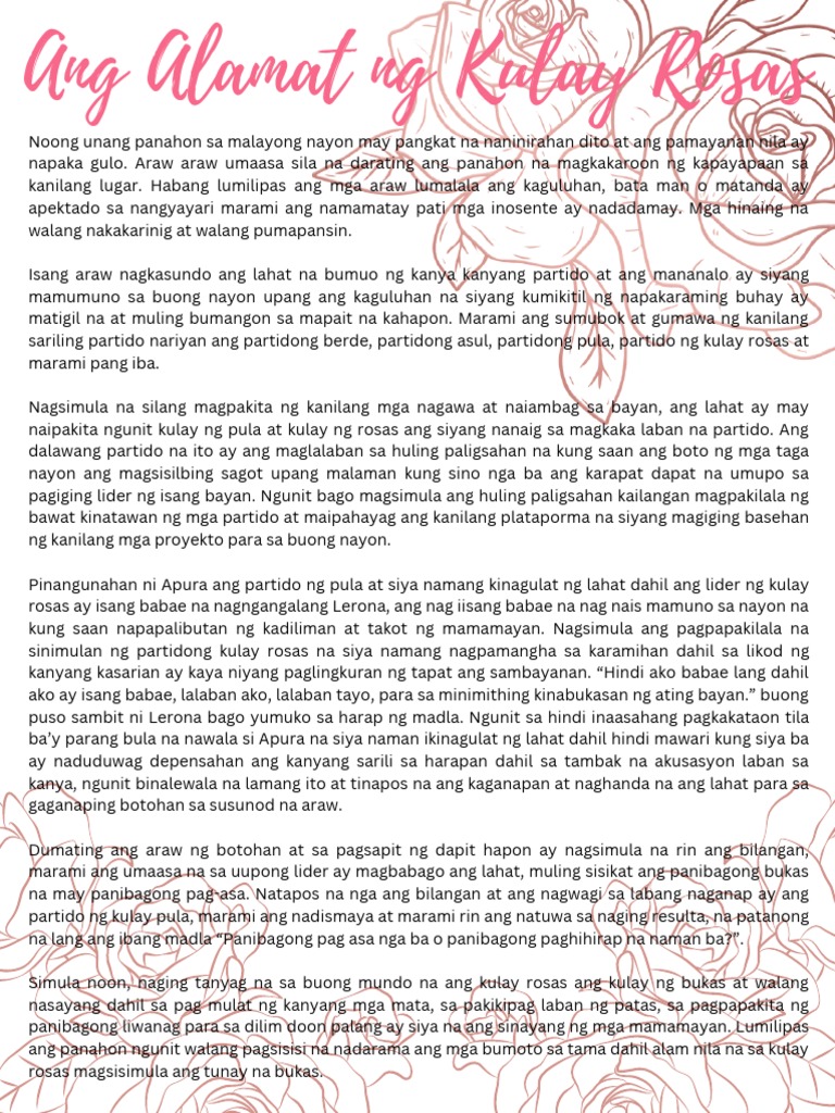 Alamat NG Kulay Rosas With Design 1 | PDF