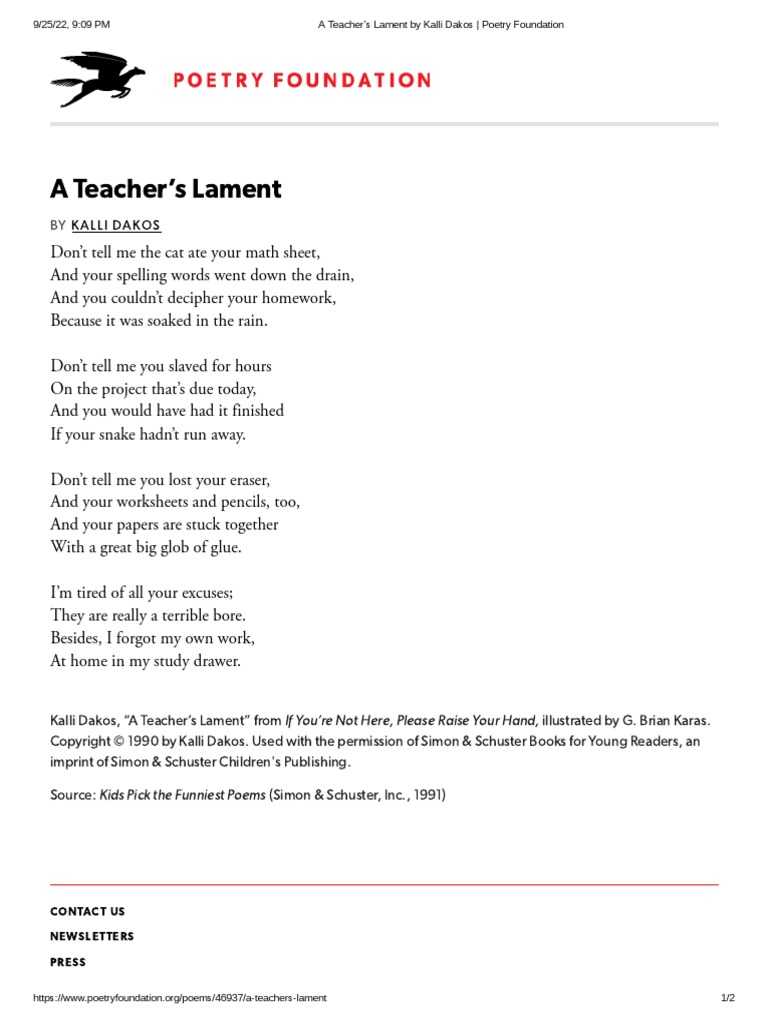 A Teacher's Lament: Kalli Dakos | PDF