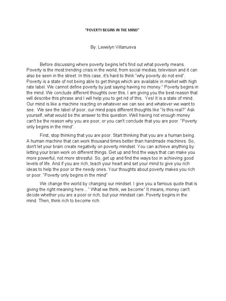 Poverty Begins in The Mind | PDF