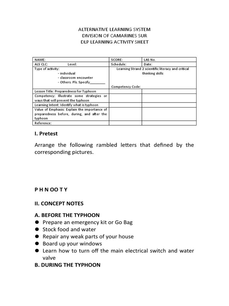 I. Pretest: Alternative Learning System Division of Camarines Sur DLP ...