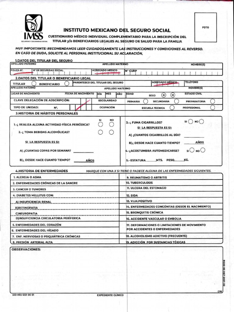 Cuestionario Medico | PDF