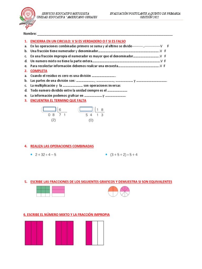 4 Abc Prim Eva Ii Trim Matematica | PDF