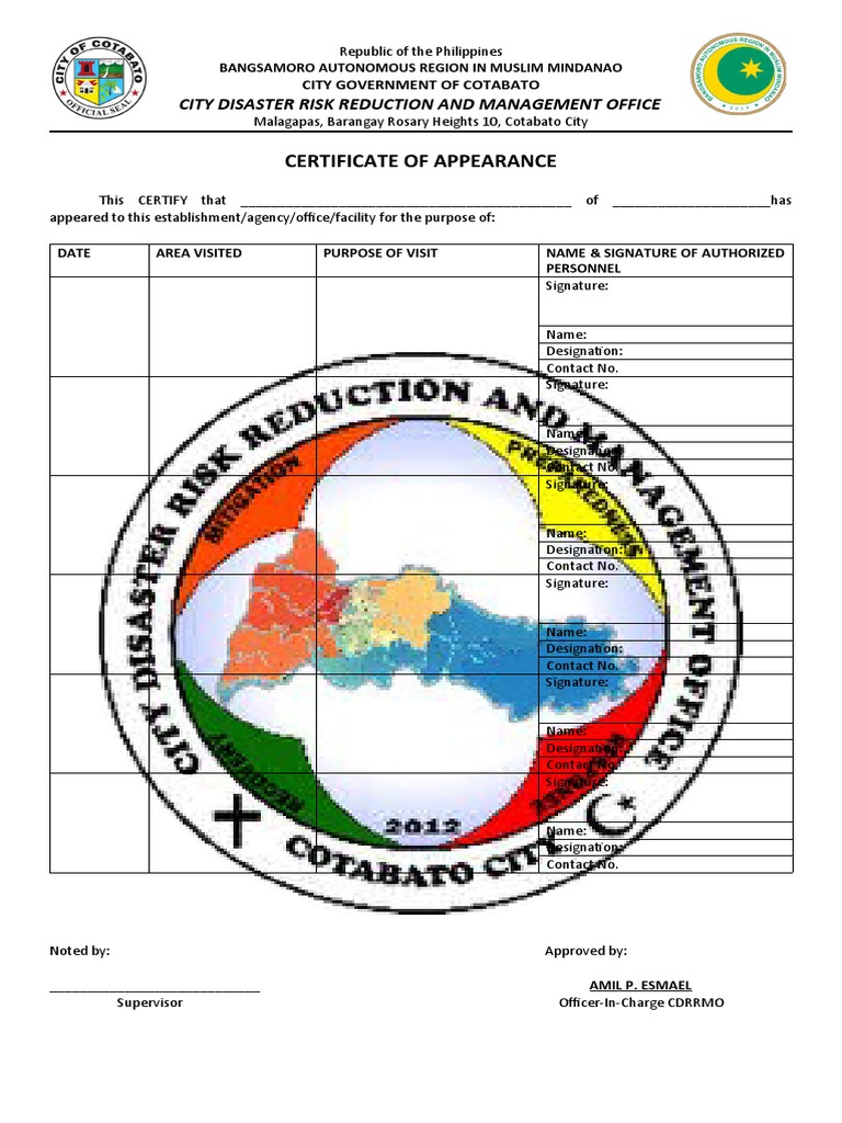 Certificate of Appearance: City Disaster Risk Reduction and Management ...