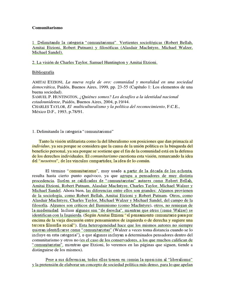 Comunitarismo - Guía de Clase | PDF