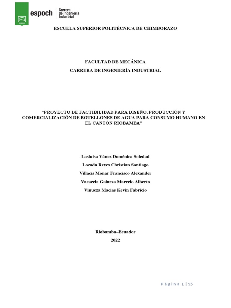 Proyecto Formulación Purificación y Embotellamiento de Agua | PDF ... Proyecto Formulación Purificación y Embotellamiento de Agua | PDF ...