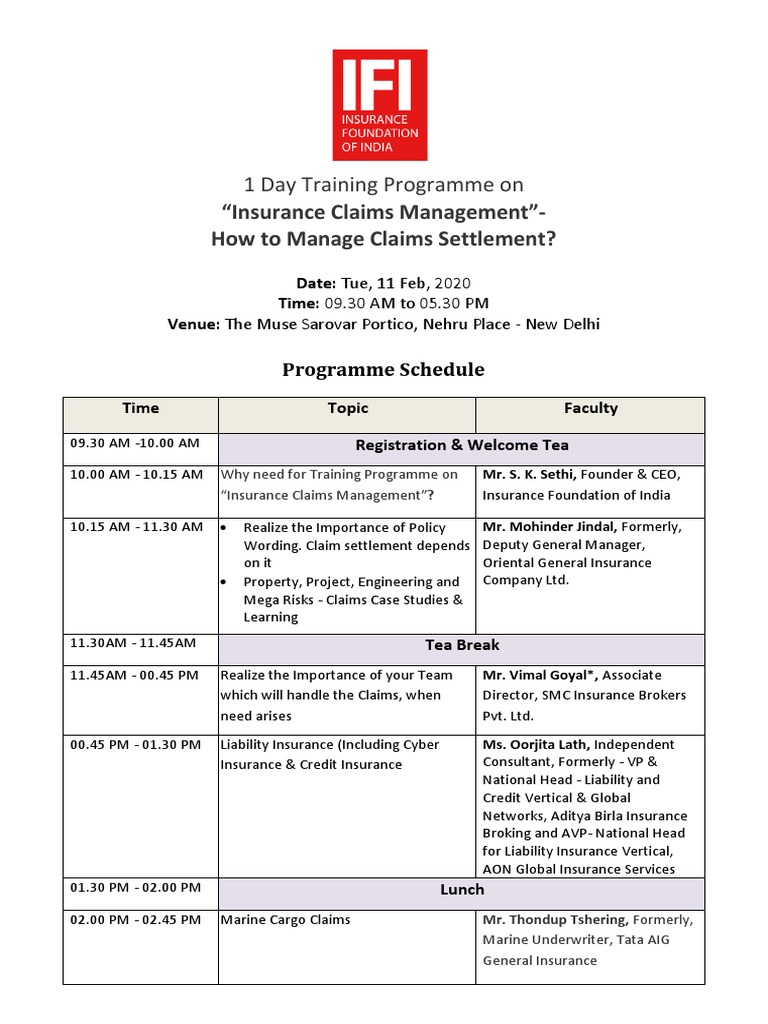 Programme Schedule Insurance Claims Management-2020-V4 | PDF ...