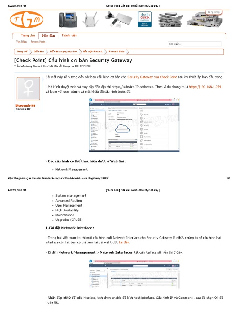 (Check Point) Cấu hình cơ bản Security Gateway - | PDF