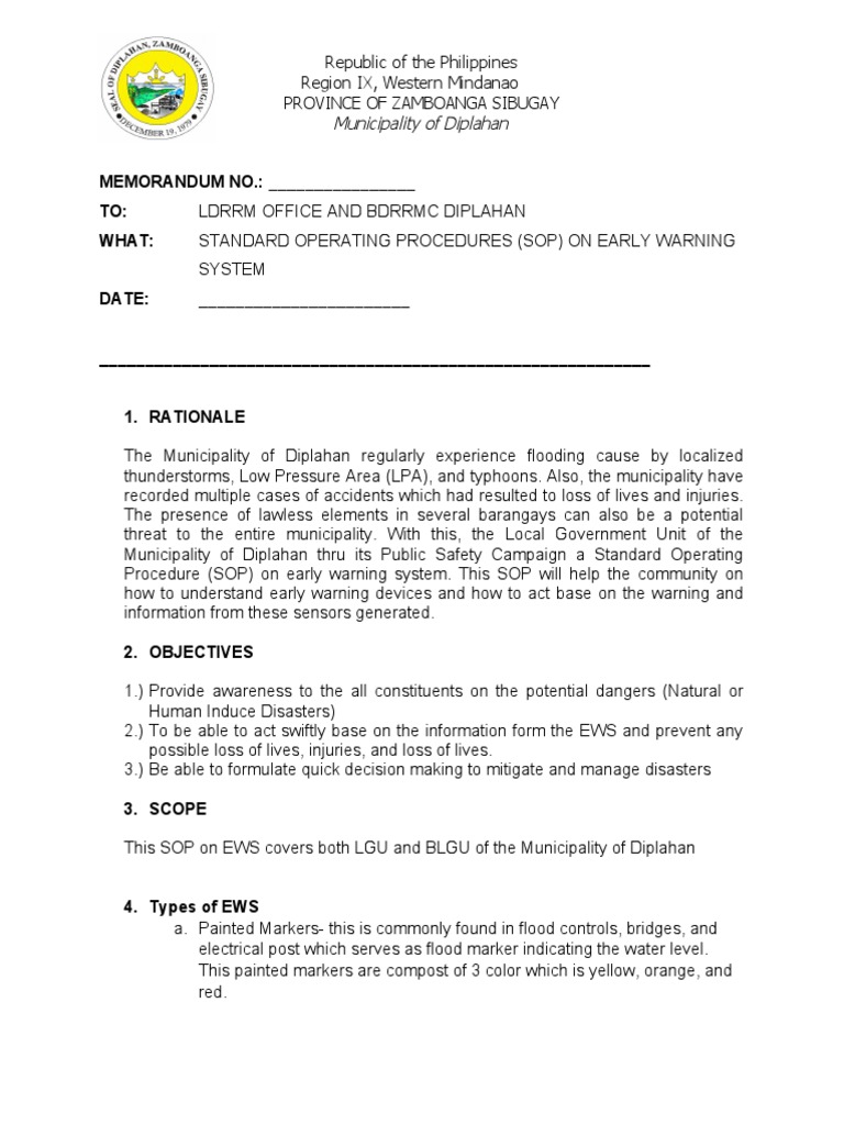 Sop On Ews | PDF | Flood | Safety