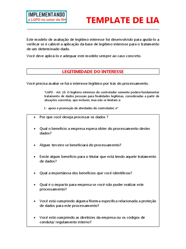 Teste de Legítimo Interesse - LIA | PDF | Dados