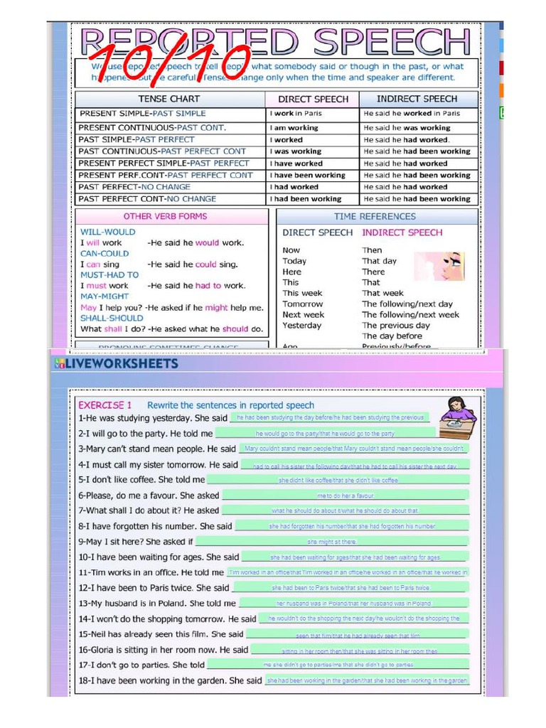 Liverworksheet Reported Speech | PDF