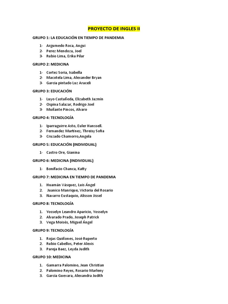 Proyecto de Inglés II: Educación y Medicina | PDF | Relaciones ...
