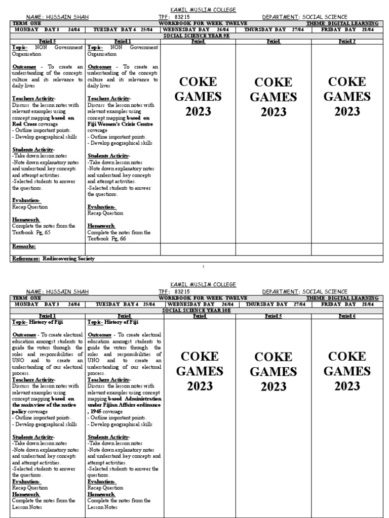 Workbook Week 12 Term 1 2023 | PDF