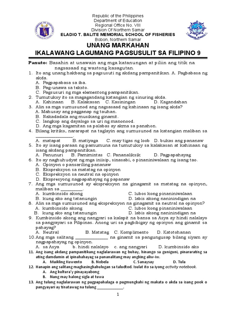 Fil9 Q1 Summative2 | PDF