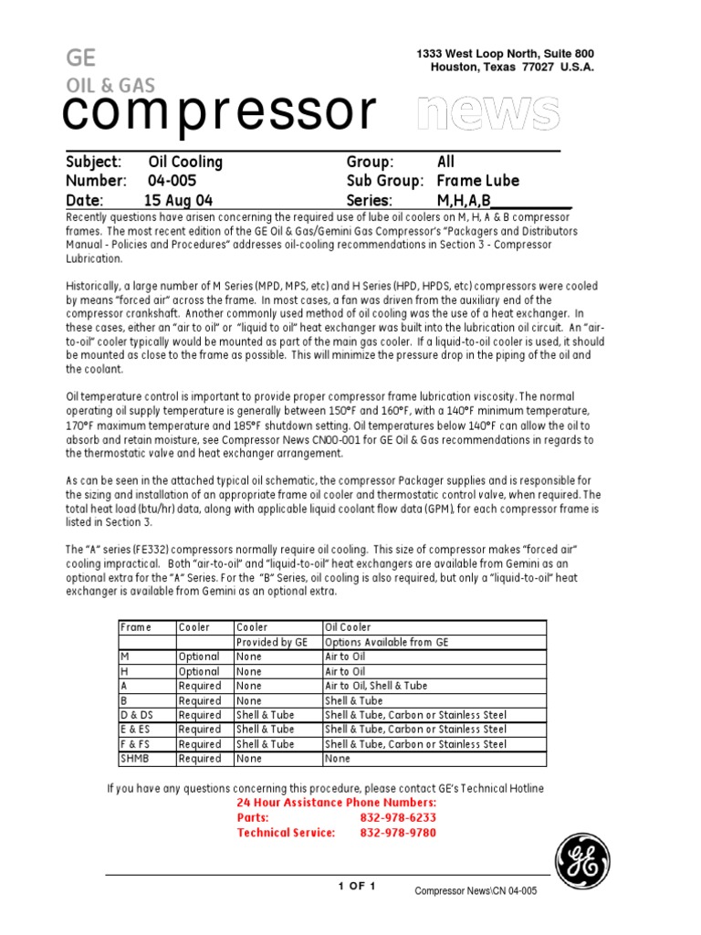 CN 04-005 Frame Oil Cooling M, H, A, B | PDF | Heat Exchanger | Lubricant