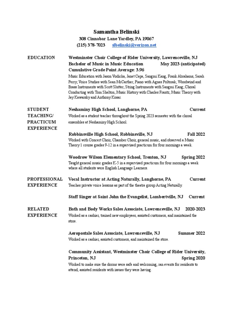 Music Ed Resume | PDF | Choir | Learning
