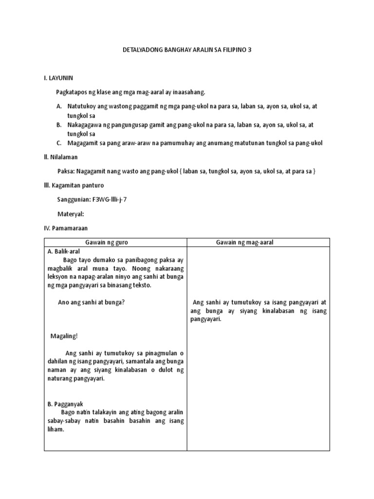 Banghay Aralin Sa Filipino 3 | PDF