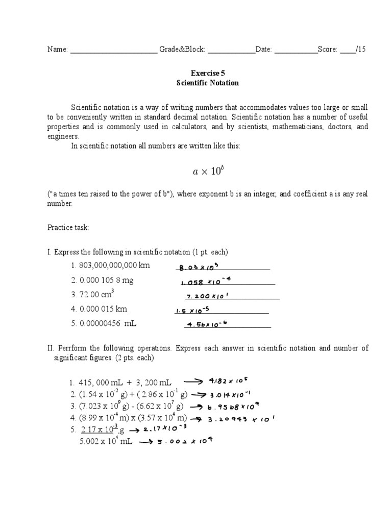 Exercise 5. Scientific Notation | PDF