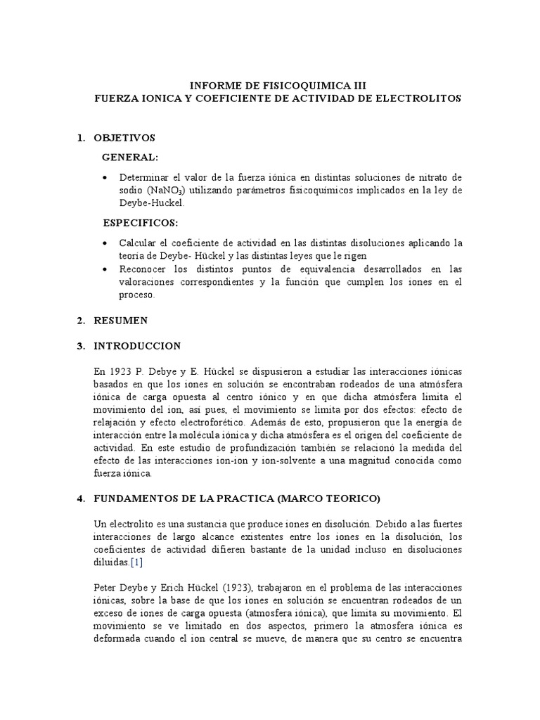 Fuerza Iónica en Soluciones de NaNO3 | PDF
