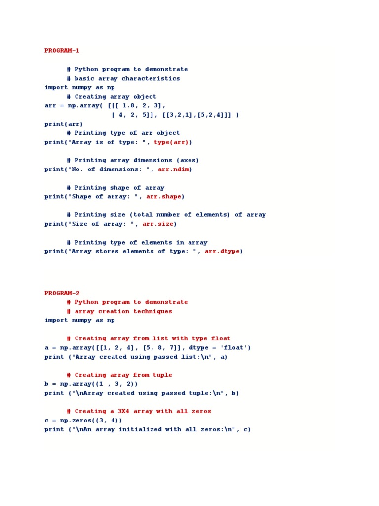 Numpy Programs-1 | PDF | Matrix (Mathematics) | Algebra