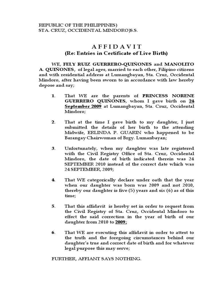 Date of Birth Affidavit for Correction | PDF | Affidavit | Notary Public