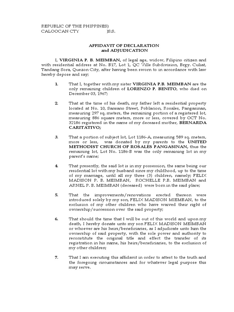 Affidavit of Declaration to Construction Virginia Benito | PDF