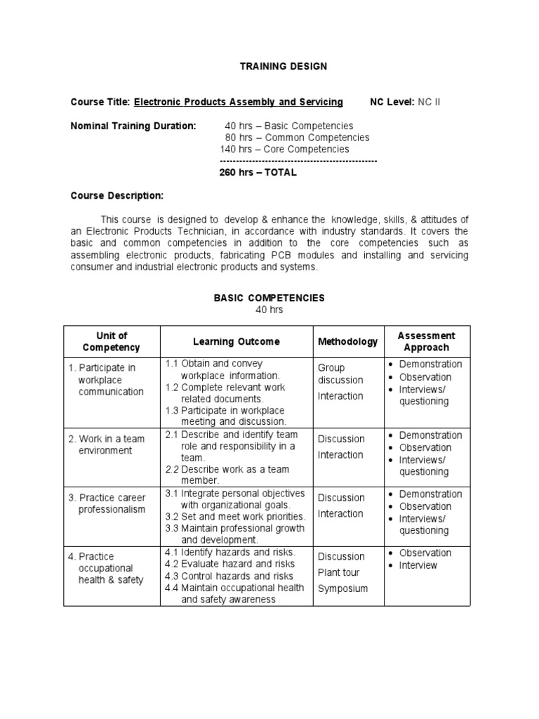 Training Plan EPAS NC2 | PDF