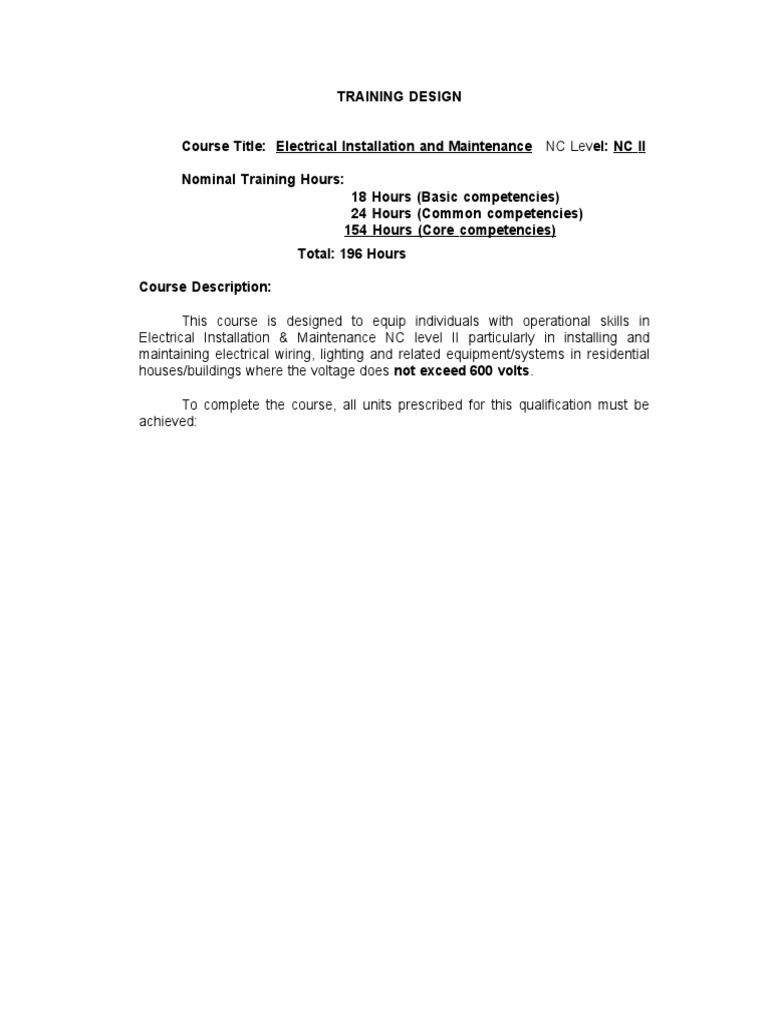 Training Plan EIM NC2 | PDF | Evaluation | Occupational Safety And Health