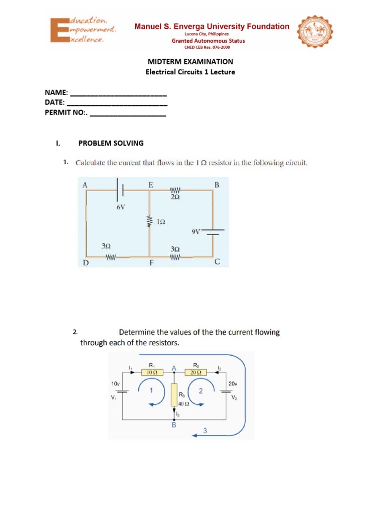 Electrical Circuits Midterm Exam Guide | PDF | Teaching Methods & Materials | Science & Mathematics