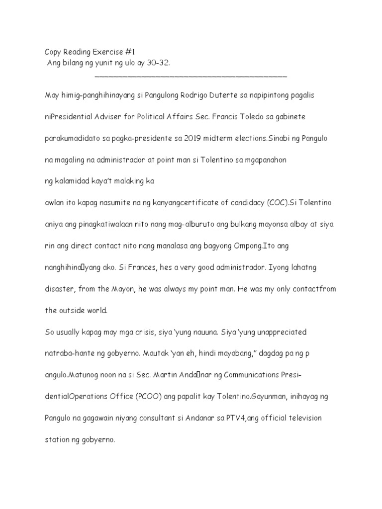 Copy Reading Exercise FILIPINO | PDF