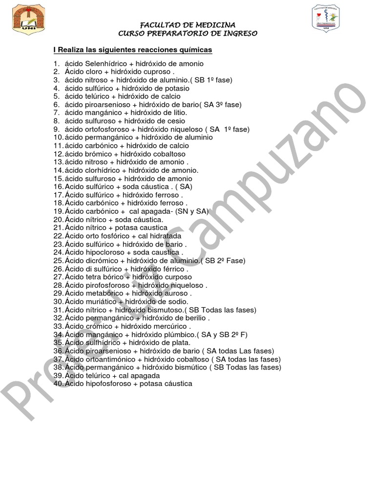 13- Ejercicios de Reacciones de Doble Descomposición | PDF