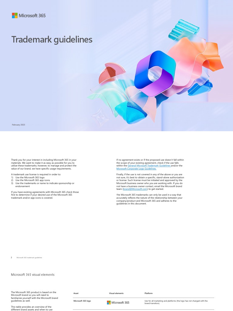 Microsoft 365 Trademark Guidelines 2023 | PDF | Icon (Computing) | Logos