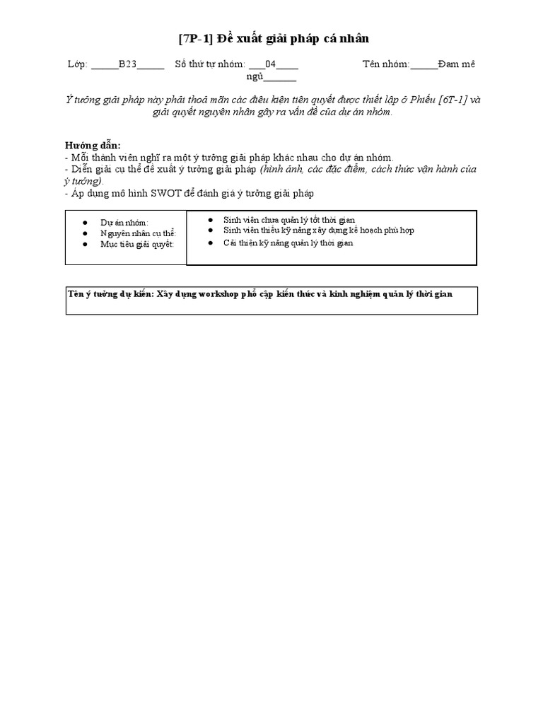 10. (7P-1) Đề xuất giải pháp cá nhân | PDF