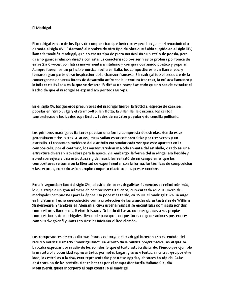 El Madrigal | PDF | Compositores | Composiciones Musicales