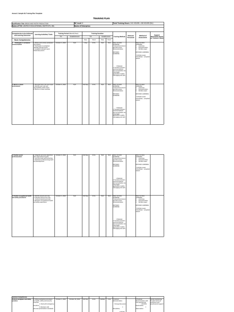 Training Plan BPP Sil 1 | PDF | Occupational Safety And Health | Learning