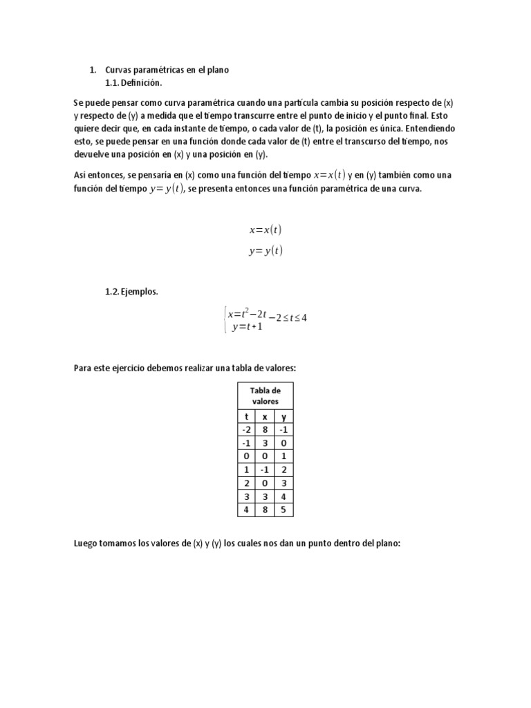 Curvas Paramétricas: Definición y Ejemplos | PDF