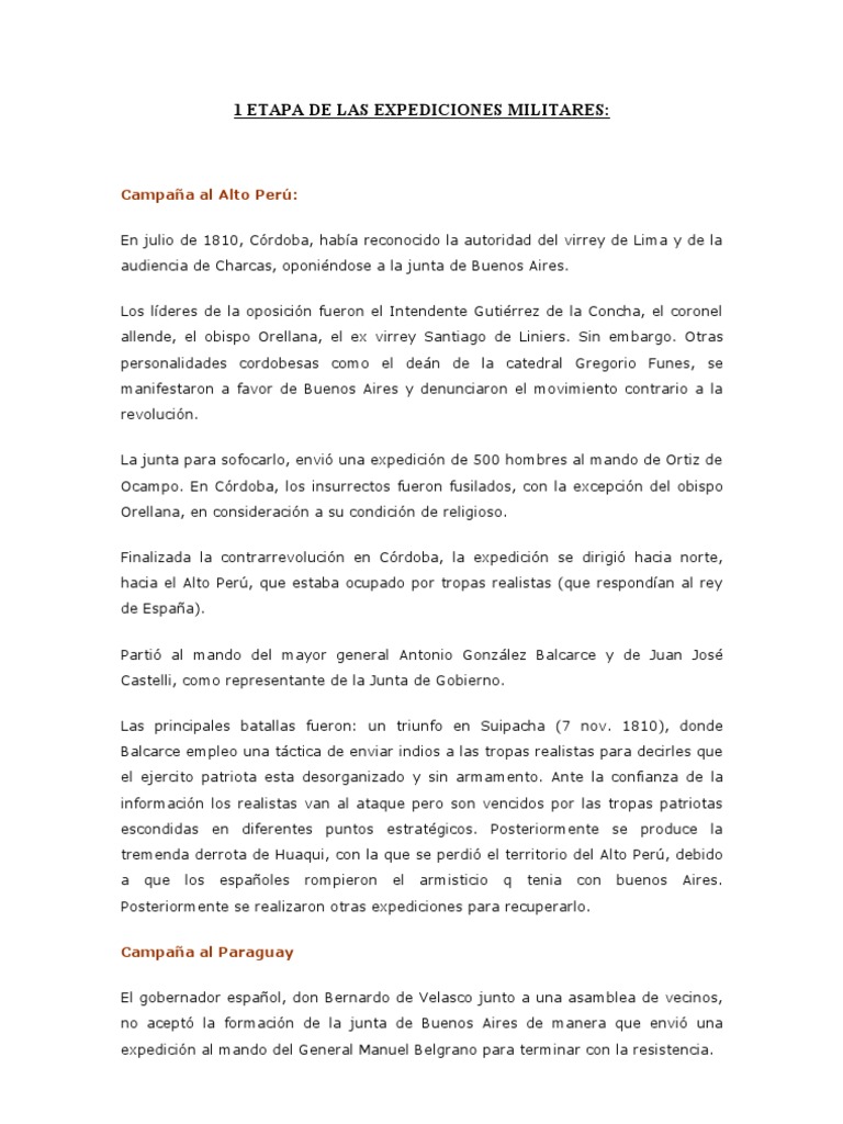 1 Etapa de Las Expediciones Militares | PDF | Buenos Aires | América ...