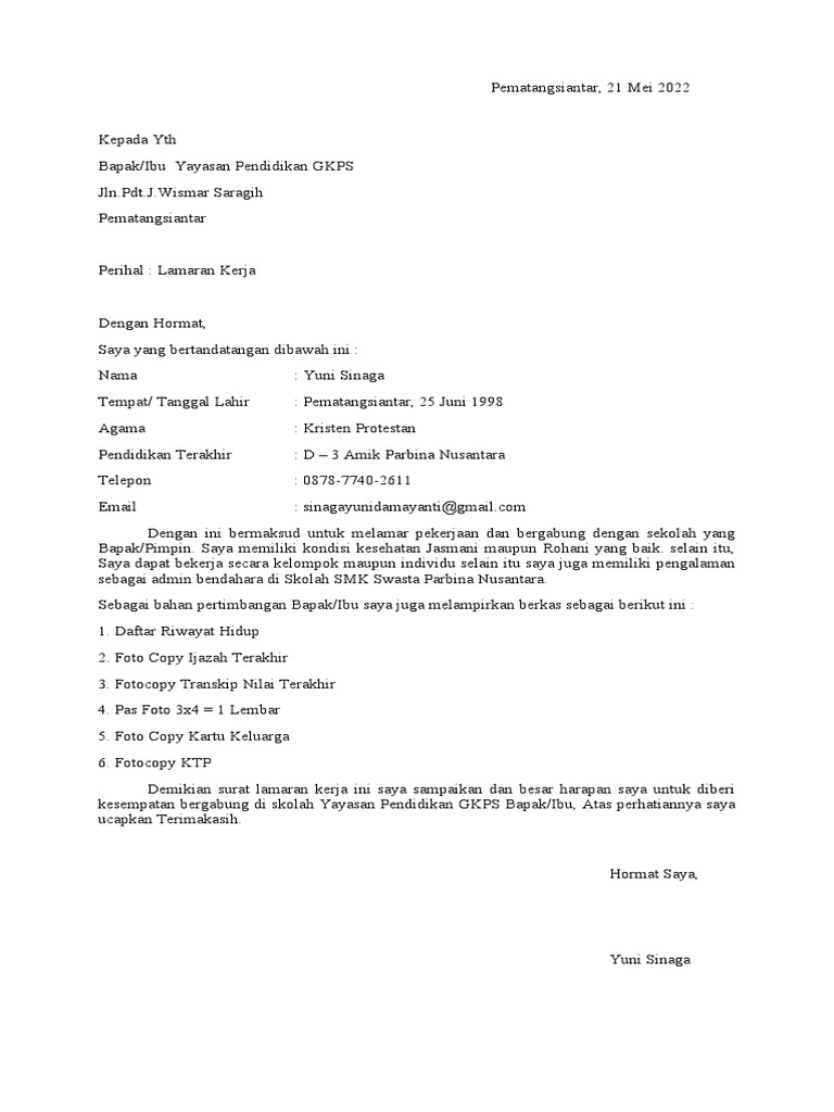 Lamaran Kerja Yuni | PDF | Gaya Hidup