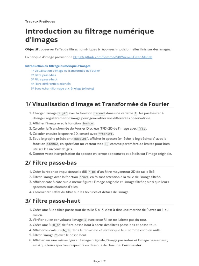 Filtrage Numérique d'Images | PDF | Technologie et ingénierie