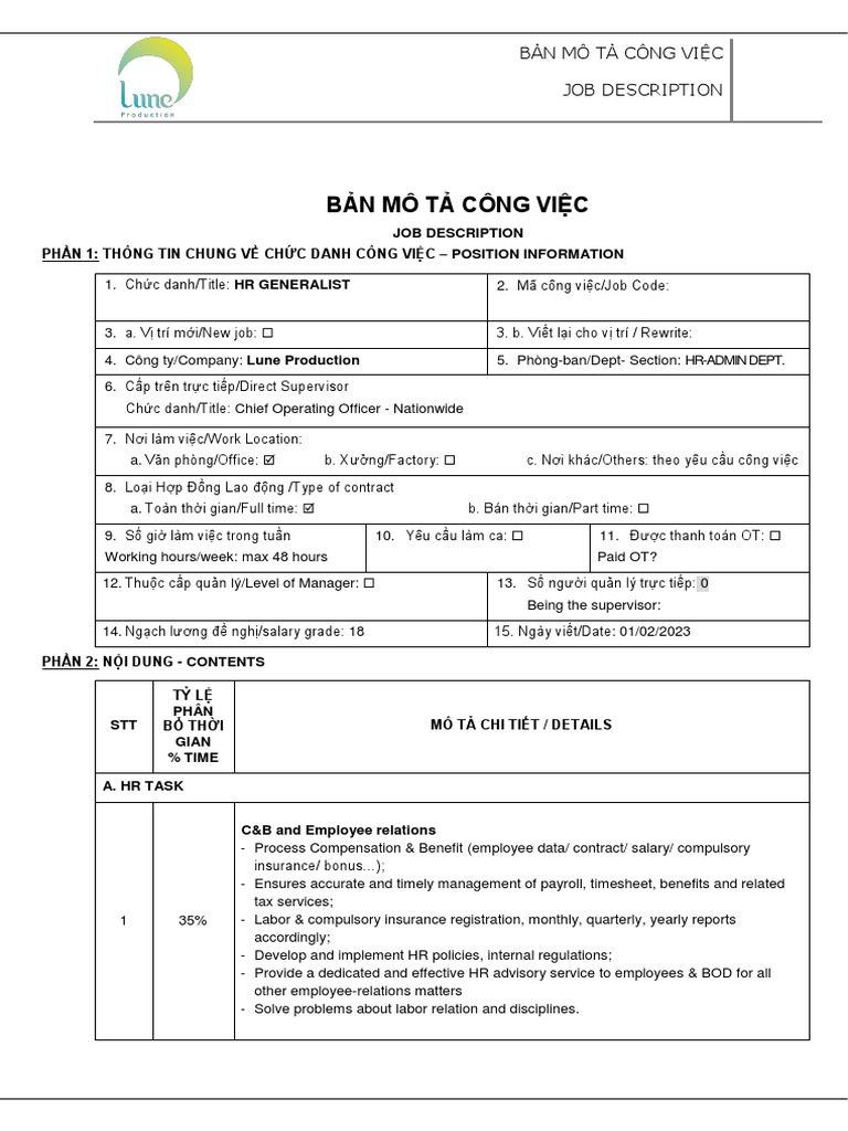 JD - HR Generalist - 01feb23 | PDF