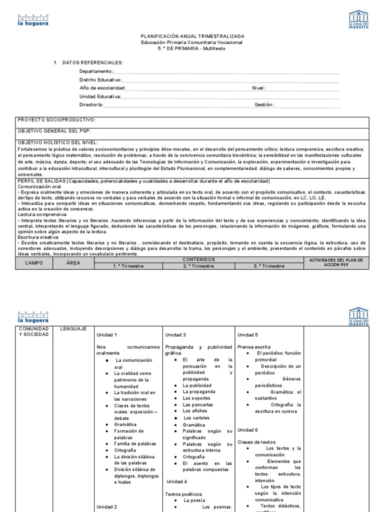 Pat 5to de Primaria Multitexto | PDF | Números | Bolivia