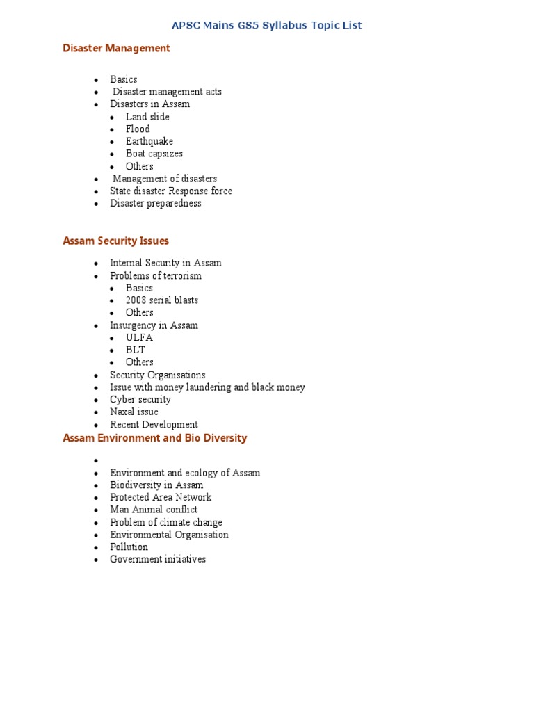 APSC Mains GS5 Syllabus Topic List | PDF