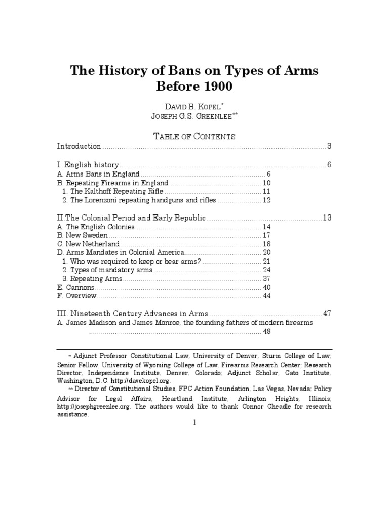 The History of Bans On Types of Arms Before 1900, David B. Kopel by ...