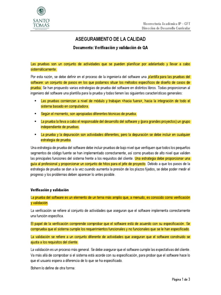 Estrategias de prueba de software y procesos de verificación y validación | PDF | Software ...