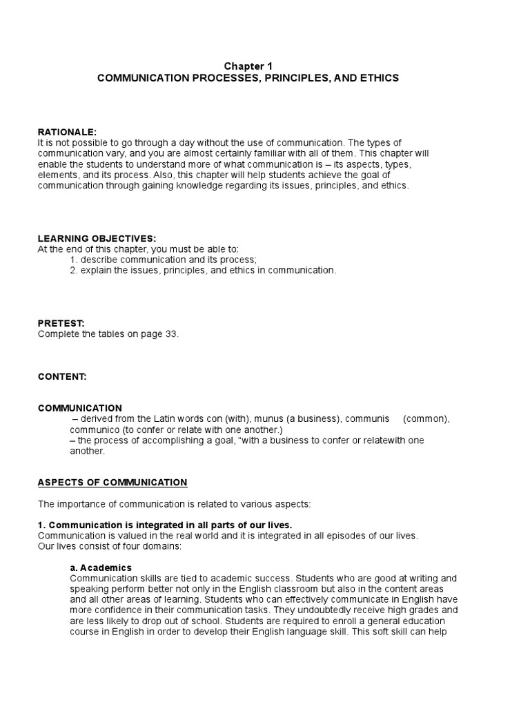 Chapter 1 - COMMUNICATION PROCESSES, PRINCIPLES, AND ETHICS | PDF | Communication | Nonverbal ...