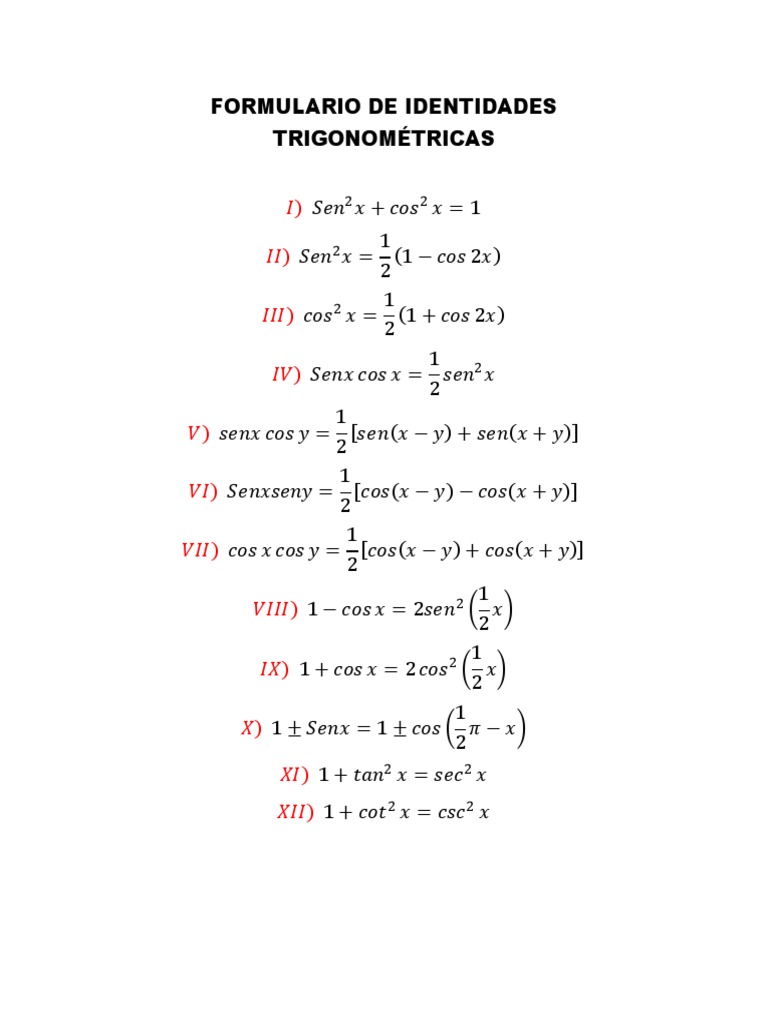 Formulario de Identidades Trigonométricas | PDF