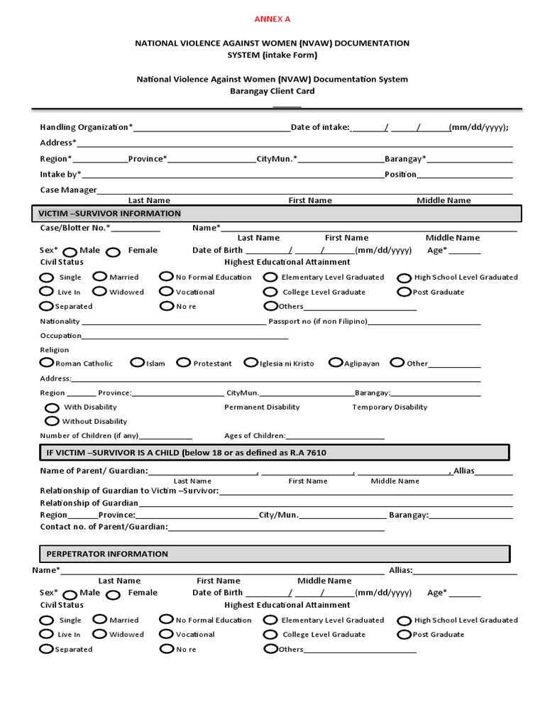Vawc Intake Sheet | PDF