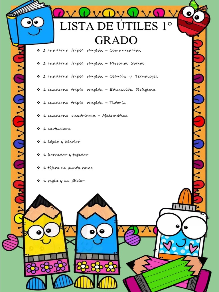 Lista de Útiles 1grado | PDF