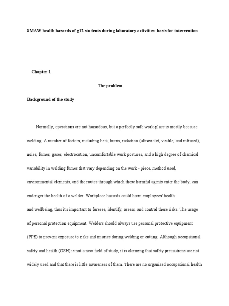 SMAW Health Hazards of g12 Students During Laboratory Activities | PDF ...