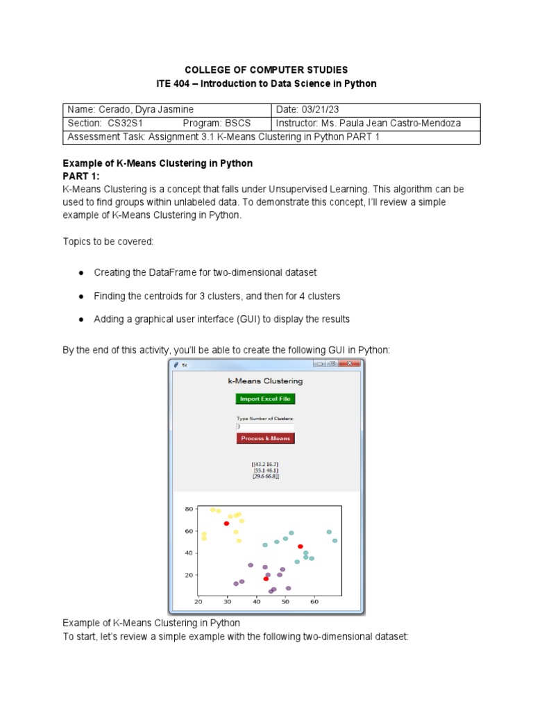 Assignment 3.1 K Means Clustering in Python PART 1 | Download Free PDF ... Assignment 3.1 K Means Clustering in Python PART 1 | Download Free PDF ...